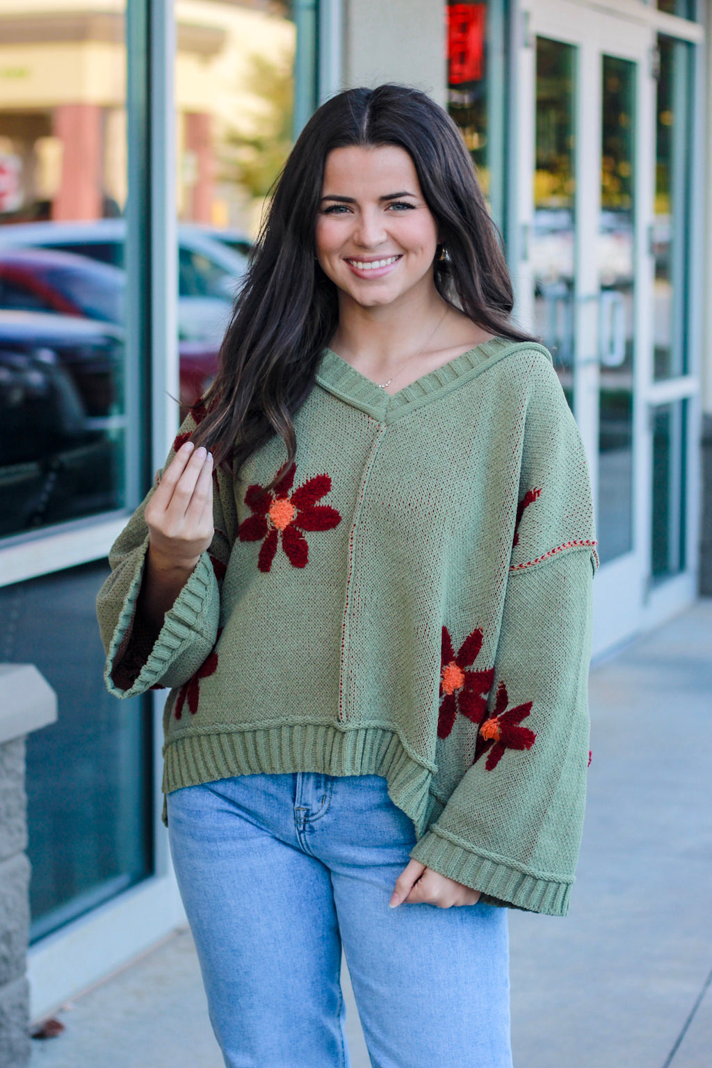 Holding Hands with Fall Floral Sweater in Olive – Allure Clothing Boutique