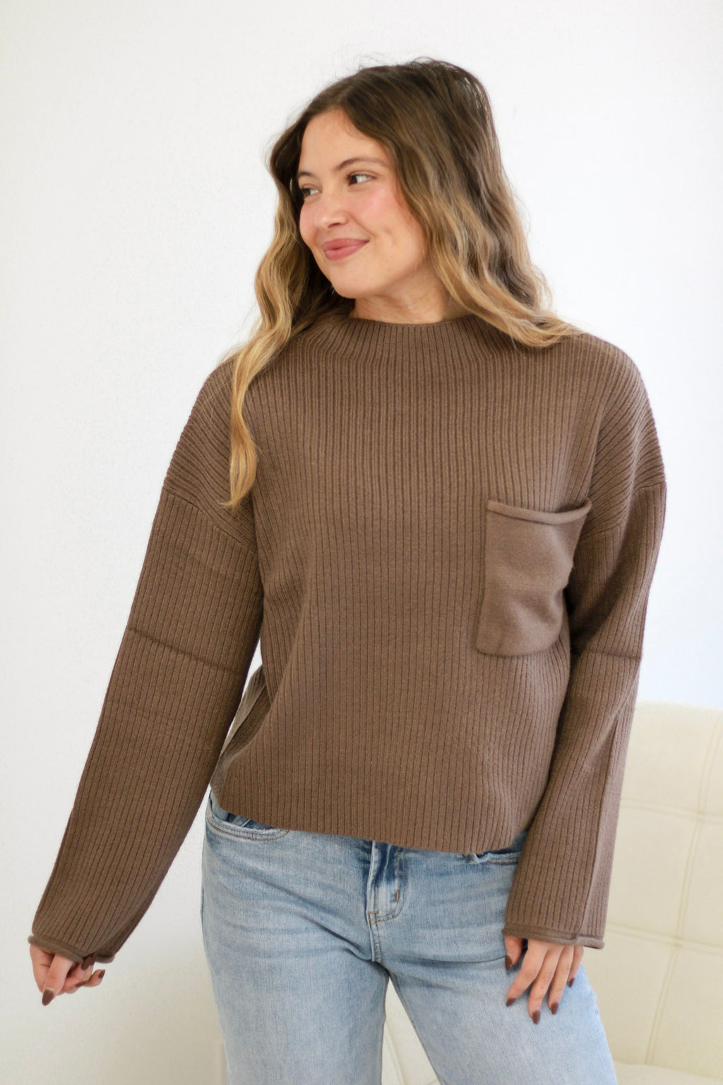 Figure It Out Sweater in Mocha – Allure Clothing Boutique