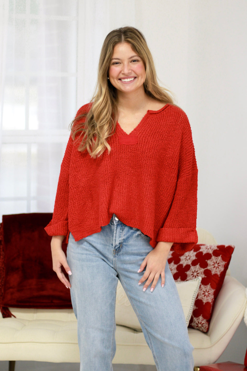 Let It Be Sweater in Red – Allure Clothing Boutique