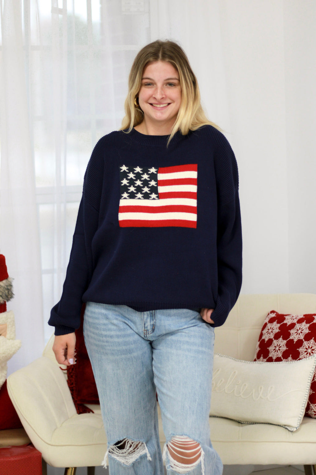 USA Flag Sweater in Navy Doorbuster – Allure Clothing Boutique