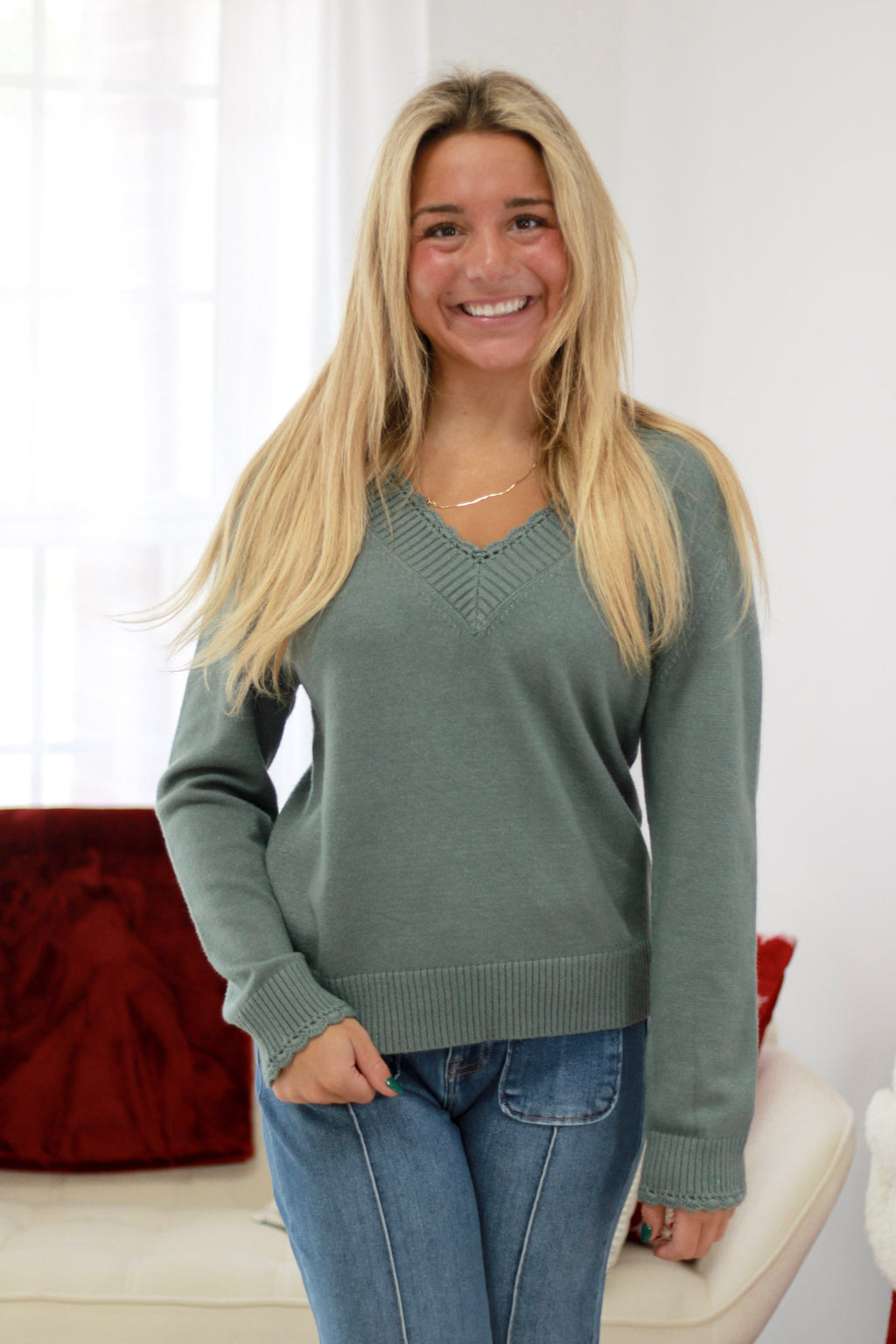 Sweet on You Scallop Edge Sweater – Allure Clothing Boutique