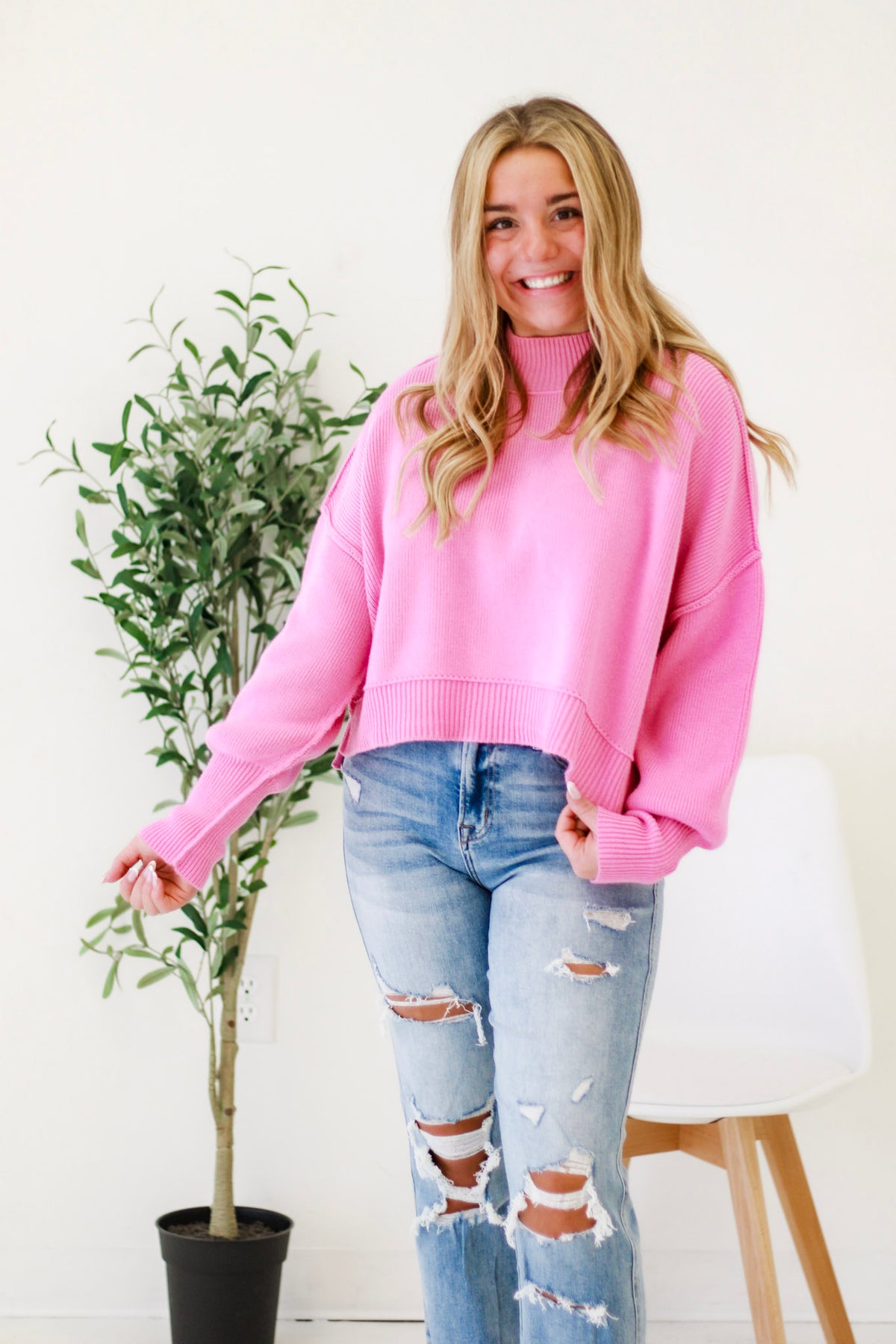 We Have a Warm Feeling Cropped Sweater in Candy Pink - Allure Clothing ...