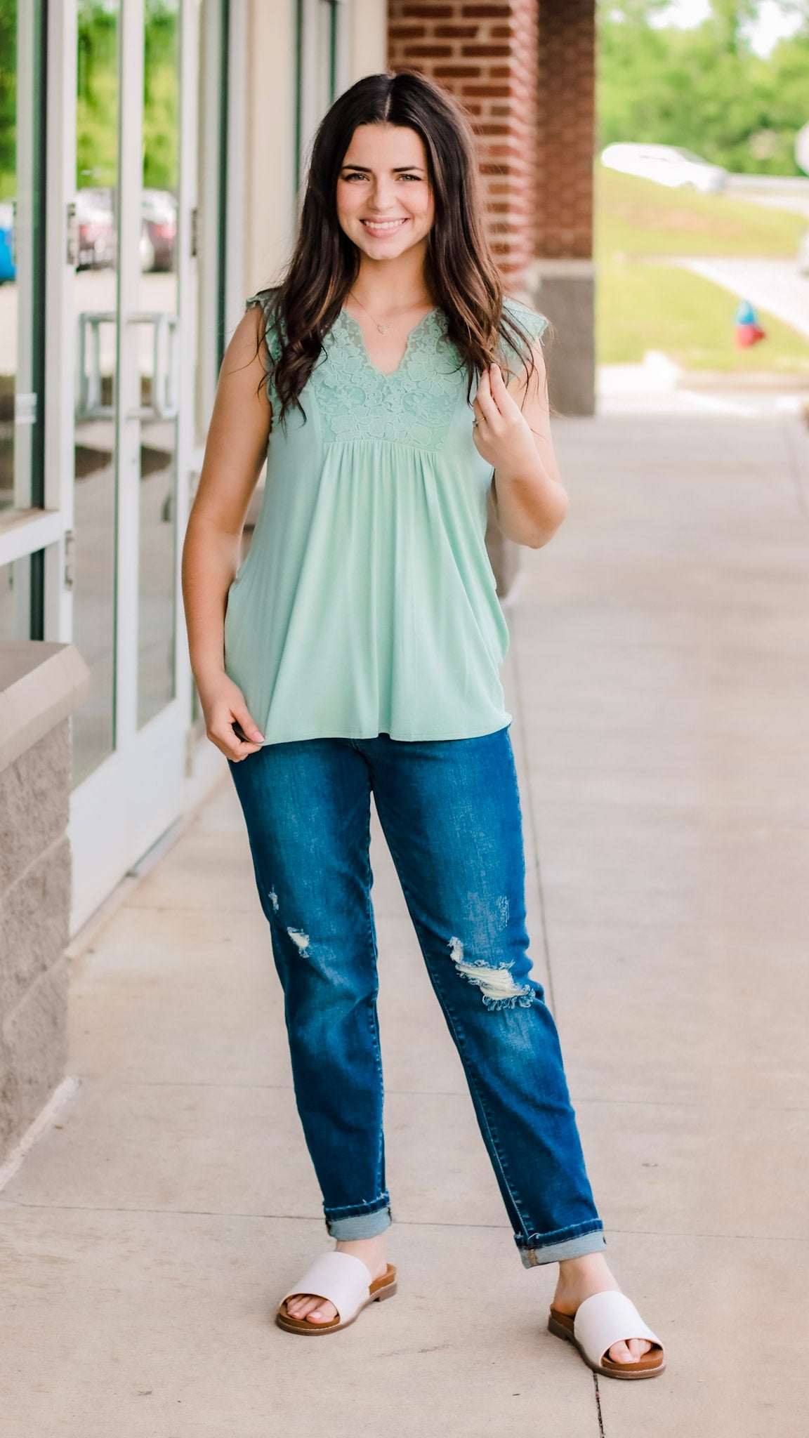 Just Darling Tank in Sage - Allure Clothing Boutique