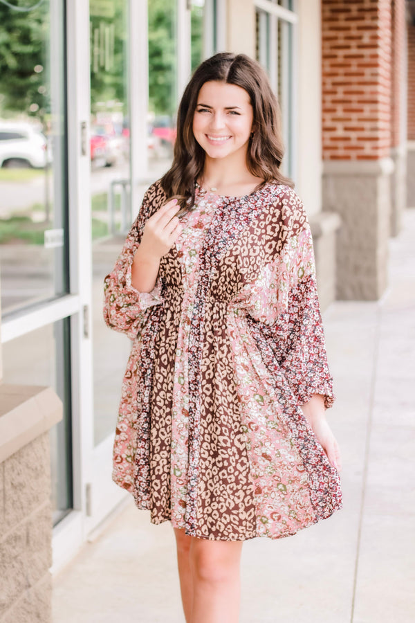 Fall Lover's Delight Mixed Pattern Dress - Allure Clothing Boutique